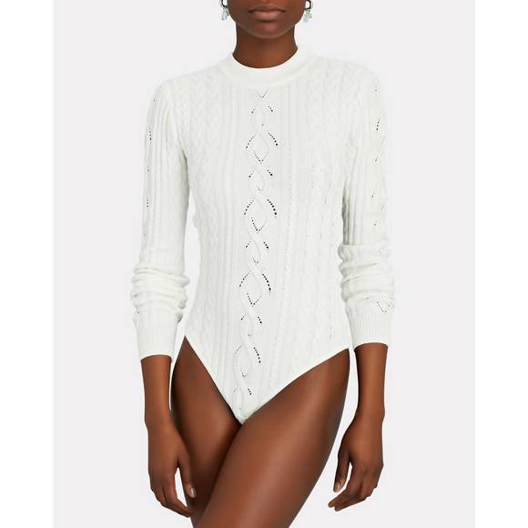 Ronny Kobo Collection | Tops | New Ronny Kobo Cache Open Back Cable Knit Bodysuit In White ...